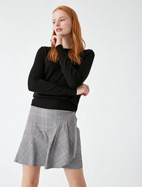 Koton Kadın Pileli Ekose Mini Etek
