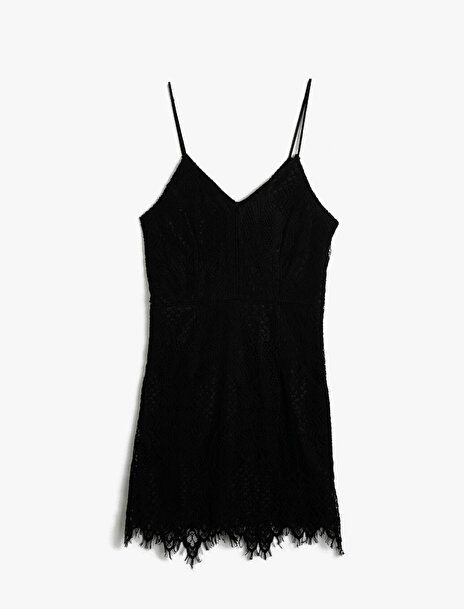 Koton Kadın Askılı V Yaka Dantel Kısa Elbise