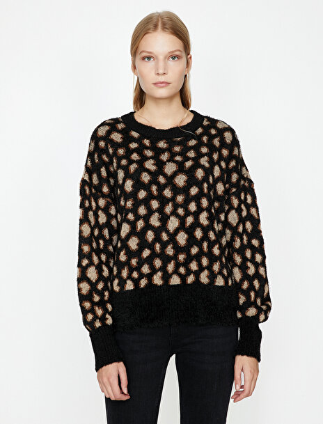 Koton Kadın Leopar Desenli Triko Kazak Koton Kadın Leopar Desenli Triko Kazak