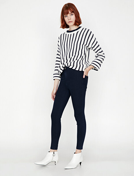 Koton Kadın Legging Jean -Yüksek Bel Dar Kesim Dar Paça Pantolon