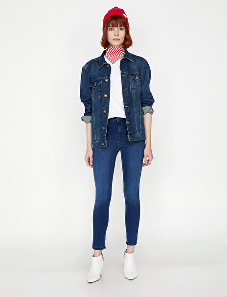 Koton Kadın Legging Jean -Yüksek Bel Dar Kesim Dar Paça Pantolon