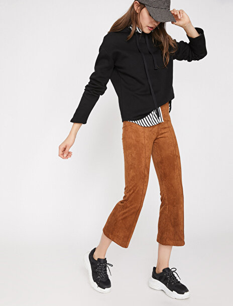 Koton Kadın Crop Geniş Paça Süet Pantolon