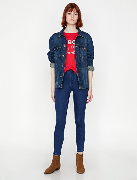 Koton Kadın Legging Jean -Yüksek Bel Dar Kesim Dar Paça Pantolon