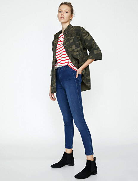 Koton Kadın Legging Jean -Yüksek Bel Dar Kesim Dar Paça Pantolon