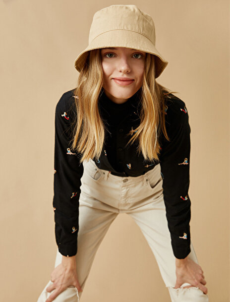 Koton Ole Genç Kız Desenli Gömlek Koton Ole Genç Kız Desenli Gömlek