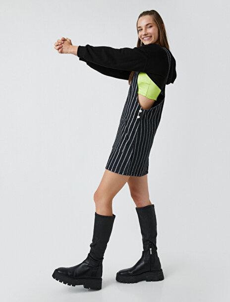 Koton Ole Genç Kız Çizgili Jean Elbise