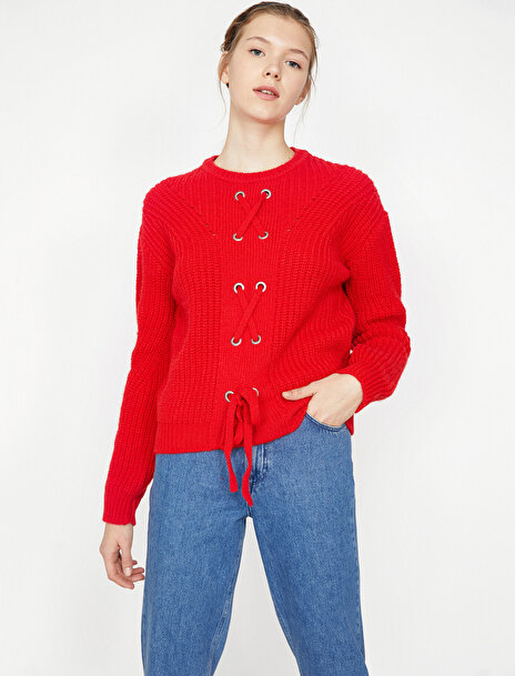 Koton Ole Genç Kız Kuş Gözü Detaylı Triko Kazak