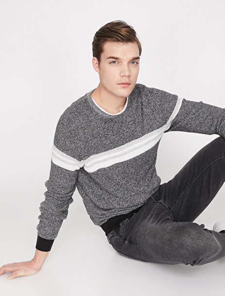 Koton Erkek Renk Bloklu Bisiklet Yaka Pamuklu Triko Kazak