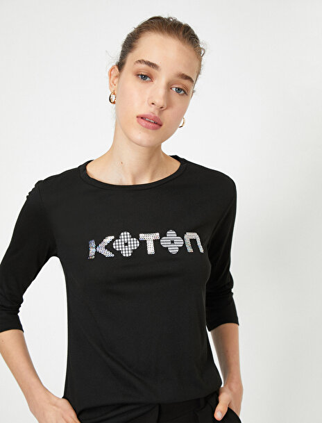 Koton Kadın Koton Basklı Tişört Uzun Kollu Koton Kadın Koton Basklı Tişört Uzun Kollu