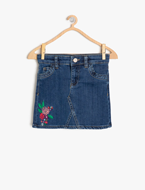 Koton Kız Çocuk İşlemeli Jean Etek