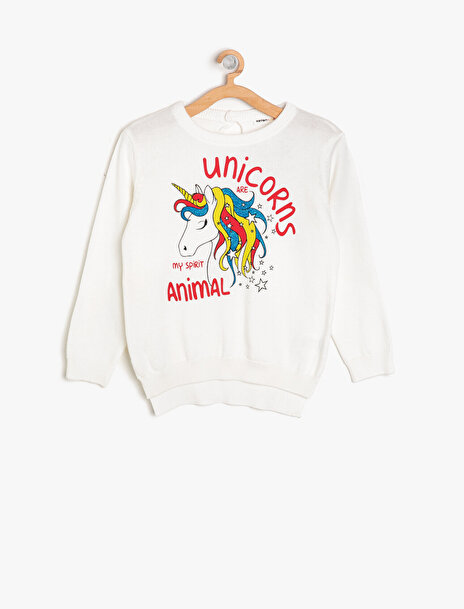 Koton Kız Çocuk Unicorn Baskılı Triko Kazak
