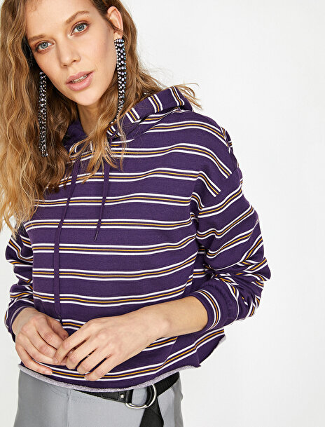 Koton Kadın Çizgili Kapüşonlü Sweatshirt