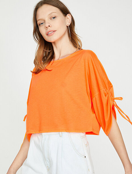 Koton Kadın Kol Büzgü Detaylı Neon Kısa Tshirt