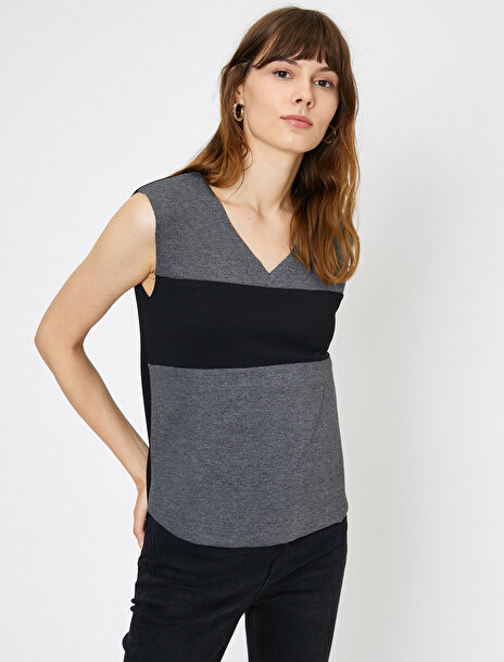 Koton Kadın Kontrast Desenli V Yaka Triko