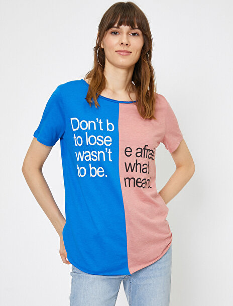 Koton Kadın Blok Renkli Sloganlı Tshirt