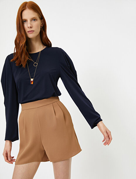 Koton Kadın Bisiklet Yaka Kol Detaylı Uzun Kol Tshirt