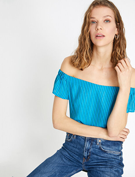 Koton Kadın Omuzları Açık Çizgili Bluz