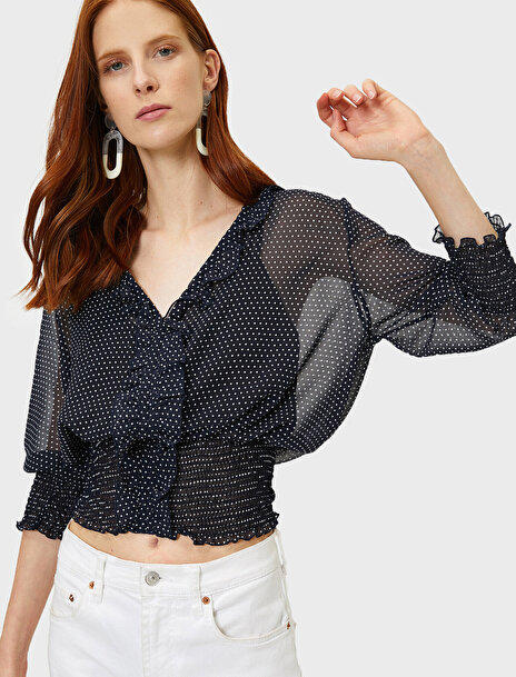 Koton Kadın Puantiyeli Gipeli Fırfırlı Şifon Bluz