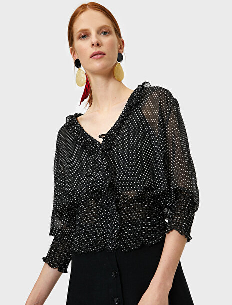 Koton Kadın Puantiyeli Gipeli Fırfırlı Şifon Bluz