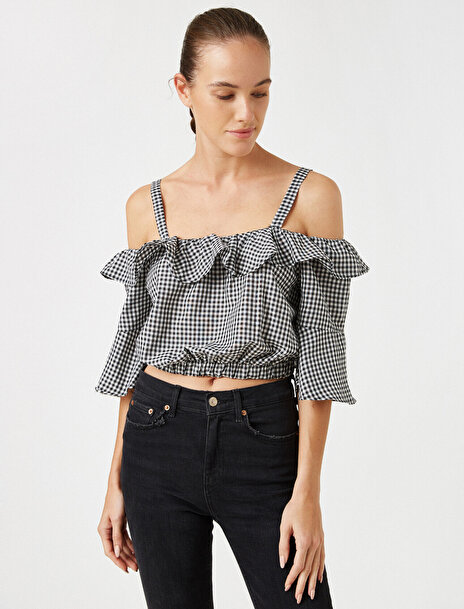 Koton Kadın Pötükareli Fırfırlı Volanlu Kısa Bluz