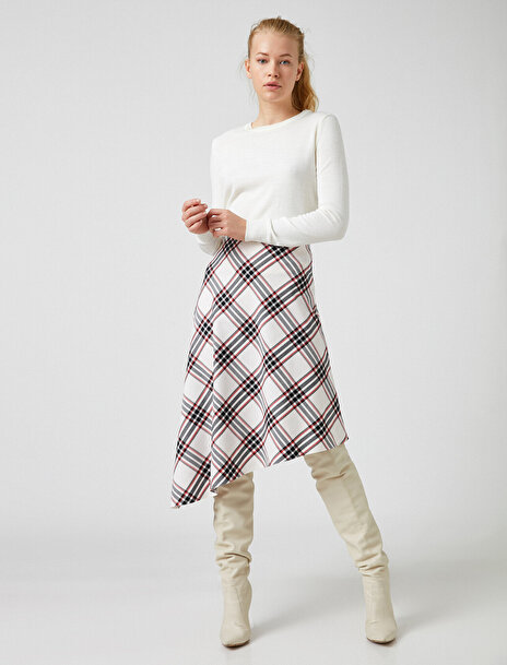 Koton Kadın Asimetrik Ekose Etek