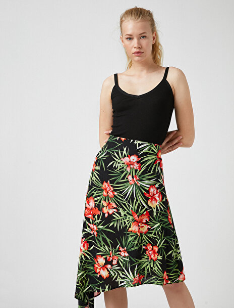 Koton Kadın Çiçek Desenli Asimetrik Etek