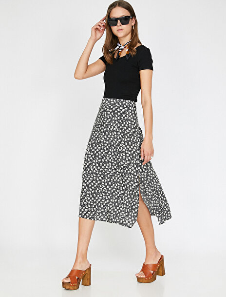 Koton Kadın Yırtmaçlı Dizaltı Desenli Etek