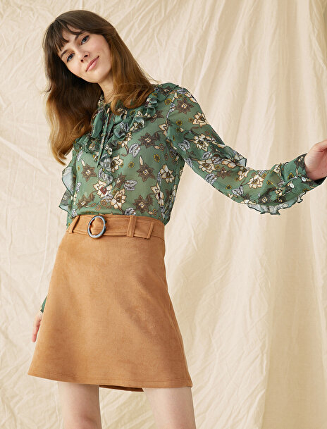 Koton Kadın Kemer Detaylı Süet Kısa Etek