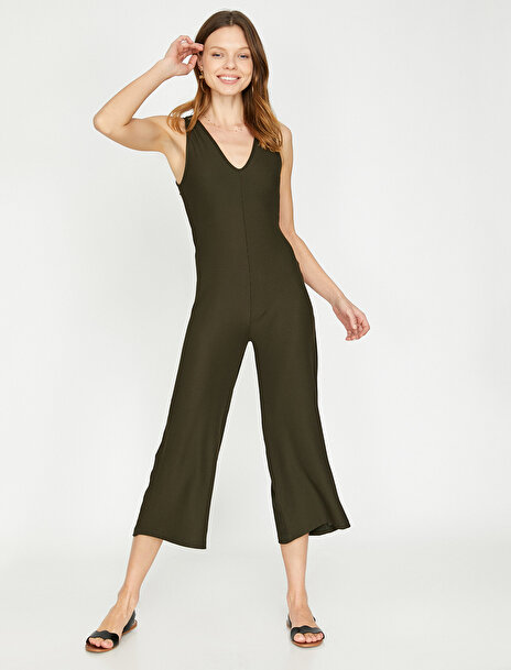 Koton Kadın Sırt Detaylı Bermuda V Yaka Tulum