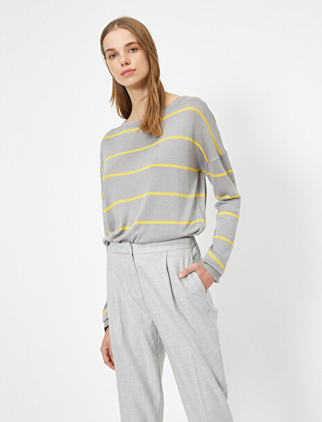 Koton Kadın Çizili İnce Triko Kazak