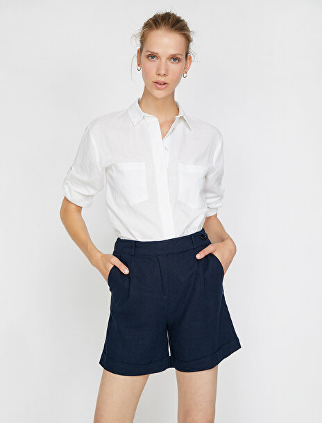 Koton Kadın Doğal Dokulu Kontrast Bel Detaylı Şort Koton Kadın Doğal Dokulu Kontrast Bel Detaylı Şort