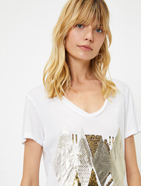 Koton Kadın Pul Payet Detaylı Tişört