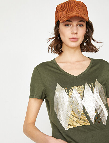 Koton Kadın Pul Payet Detaylı Tişört