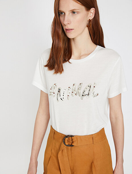 Koton Kadın Boncuk Detaylı T-Shirt