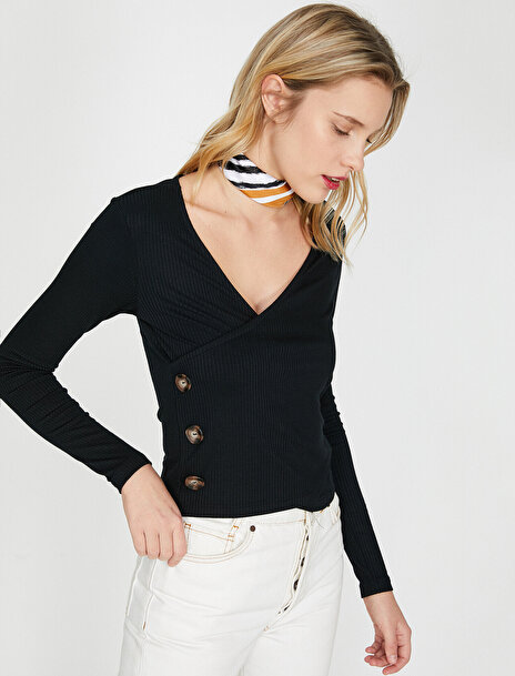 Koton Kadın Düğme Detayı T-Shirt