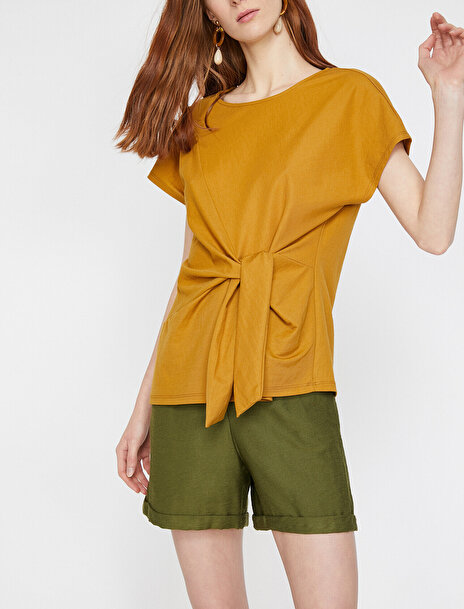 Koton Kadın Bağlama Detaylı Bisiklet Yaka Tişört