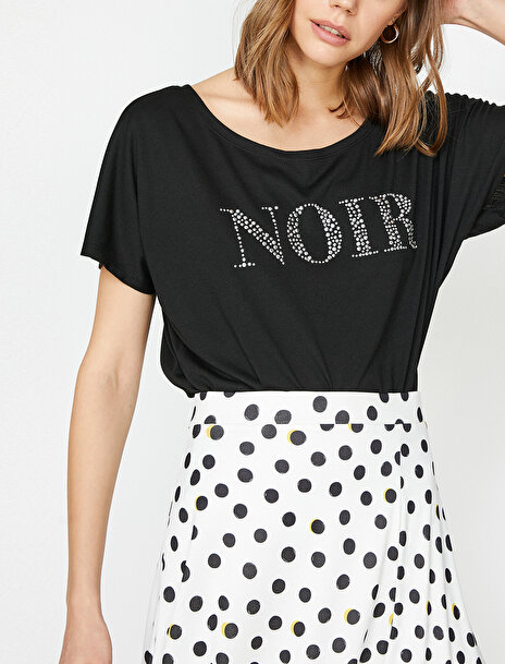 Koton Kadın Taş Detaylı Geniş Kalıp Tişört