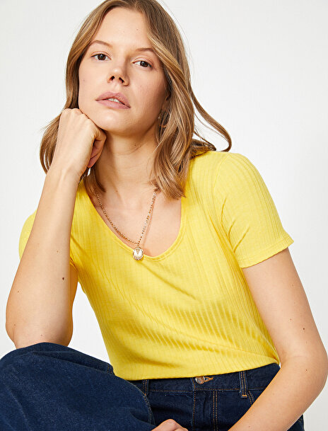 Koton Kadın U Yaka Ribana Basic Tişört