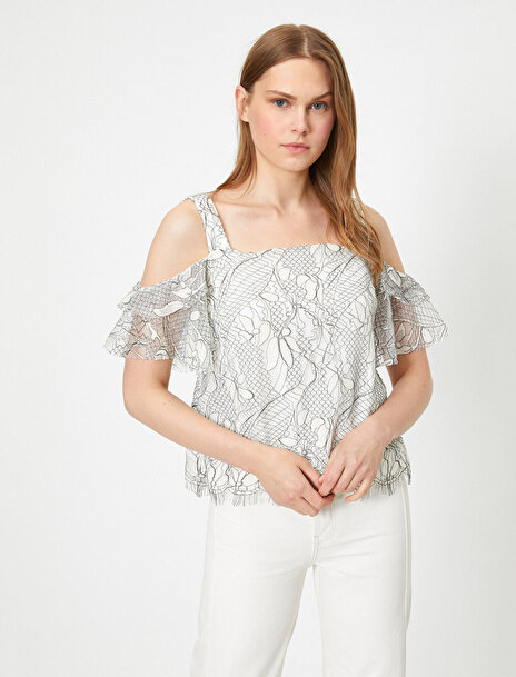 Koton Kadın Askılı Kısa Kollu Desenli Bluz