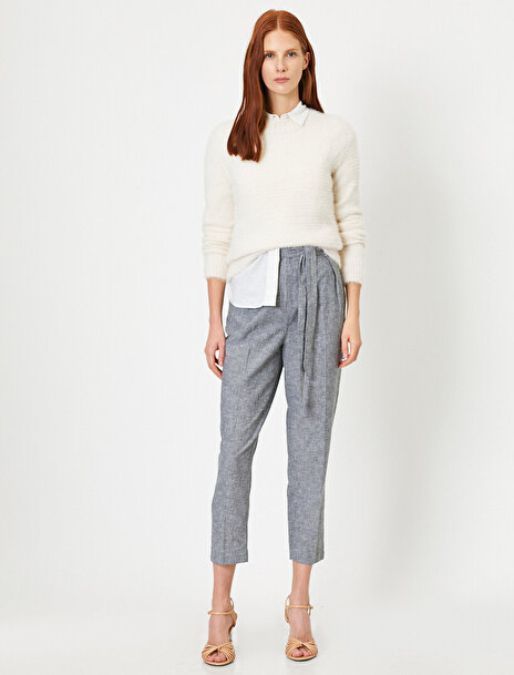 Koton Kadın Beli Bağlamalı Doğal Dokulu Pantolon