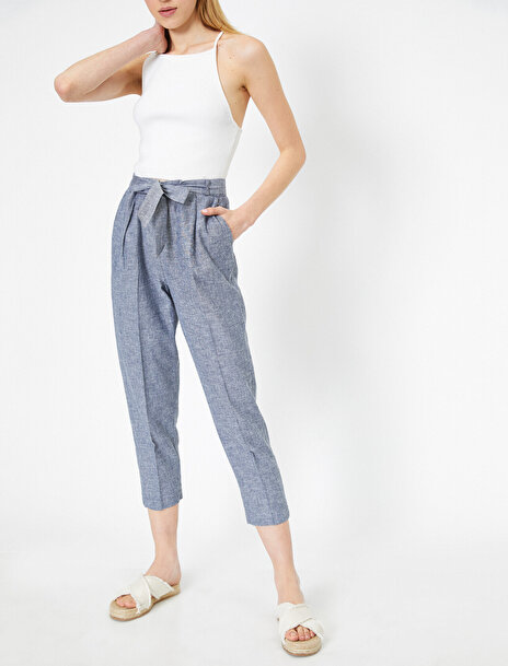 Koton Kadın Beli Bağlamalı Doğal Dokulu Pantolon