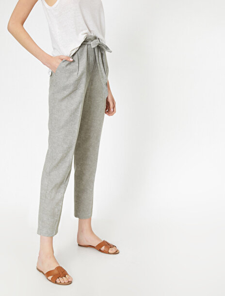 Koton Kadın Beli Bağlamalı Doğal Dokulu Pantolon