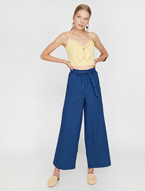 Koton Kadın Beli Bağlamalı Doğal Dokulu Geniş Paça Pantolon Koton Kadın Beli Bağlamalı Doğal Dokulu Geniş Paça Pantolon