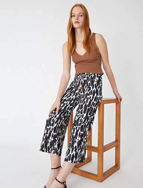 Koton Kadın Yüksek Bel Hayvan Baskılı Pantolon