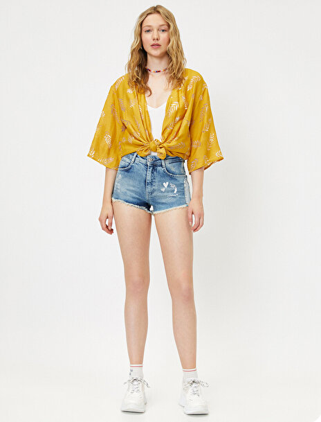 Koton Kadın Desenli Jean Şort