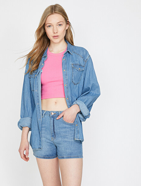 Koton Kadın Cep Detaylı Jean Şort Koton Kadın Cep Detaylı Jean Şort