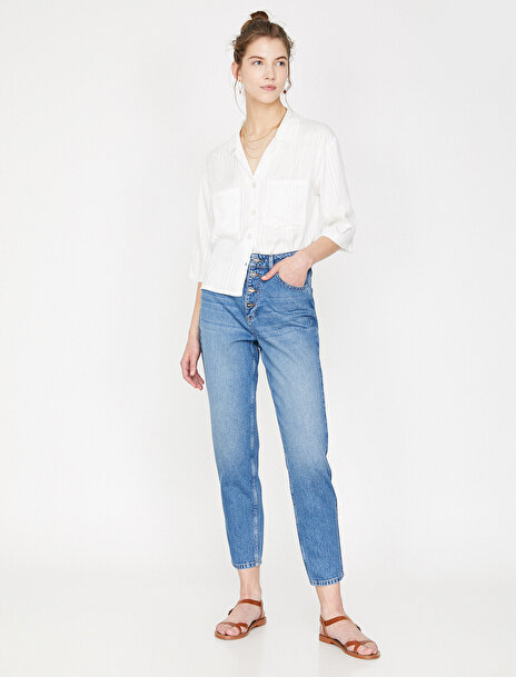 Koton Kadın Mom Jean - Yüksek Bel Rahat Kesim Dar Paça Pantolon