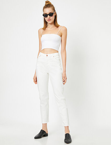 Koton Kadın Eve Slim Jean - Yüksek Bel Normal Kesim Hafif Düz Paça Pantolon