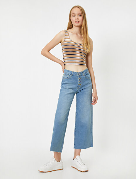 Koton Kadın Geniş Paça Normal Bel Düğme Detaylı Jean Pantolon Koton Kadın Geniş Paça Normal Bel Düğme Detaylı Jean Pantolon