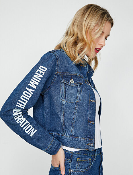 Koton Kadın Yazılı Baskılı Jean Ceket